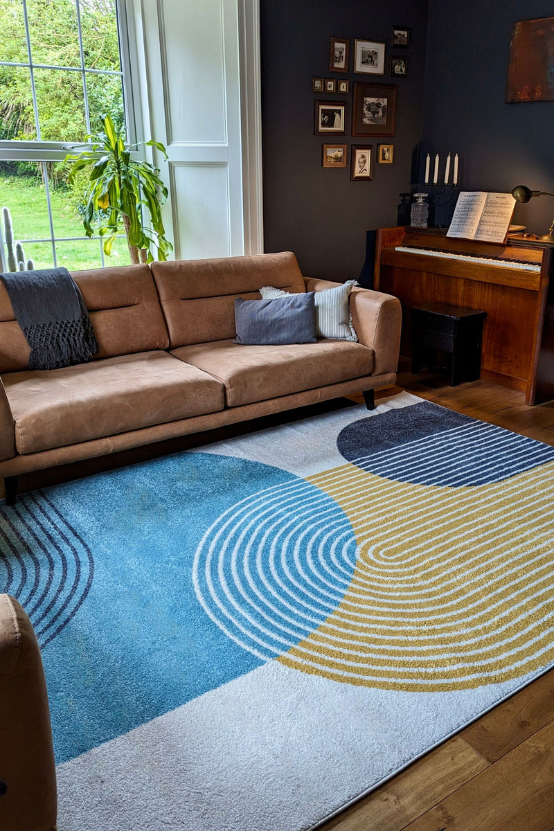 Muse Blue Retro Flatweave Rug MU15 | Asiatic Rugs Ireland