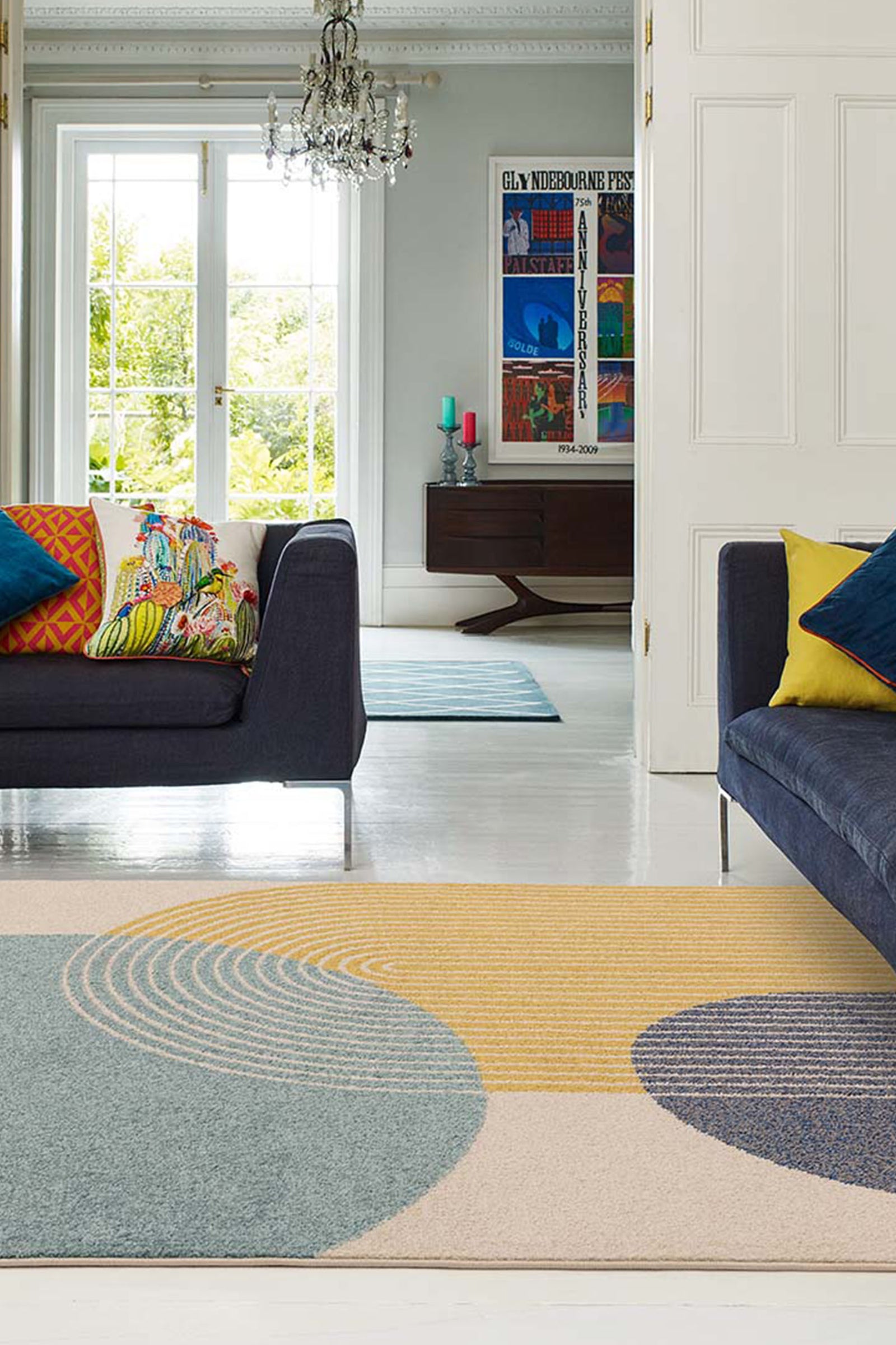 Muse Blue Retro Flatweave Rug MU15 | Asiatic Rugs Ireland
