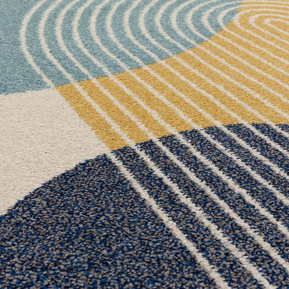 Muse Blue Retro Flatweave Rug MU15 | Asiatic Rugs Ireland